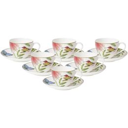 Villeroy & Boch Tasse VILLEROY & BOCH "Kaffeetassen mit Untertassen Amazonia Anmut 200 ml 6er Set bunt", bunt, Porzellan, Trinkgef&auml;&szlig;e, Tasse
