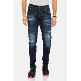 Cipo & Baxx Slim-fit-Jeans CIPO & BAXX "Jeans", Herren, Gr. 30, L&auml;nge 34, blau (dunkelblau), 99% Baumwolle, 1% Elasthan, unifarben, slim fit lang, Jeans Slim-fit-Jeans, im Used-Look, CD-392