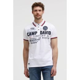 Poloshirt CAMP DAVID, Herren, Gr. 4XL, wei&szlig;, Piqu&eacute;, Material: 100% Baumwolle, bedruckt, regular fit normal, hoch geschlossener Ausschnitt, eingesetzt Rippb&uuml;ndchen, Shirts, aus Baumwolle