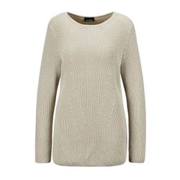 Strickpullover GOLDNER "Baumwollpullover mit Patentgrobstrick", Damen, Gr. 42, beige (stein), Obermaterial: 100% Baumwolle CO., U-Boot-Ausschnitt, Rippe, Pullover Strickpullover, Ohne