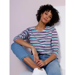 3/4-Arm-Shirt Classic Basics "Shirt", Damen, Gr. 38, mauve, traube, geringelt, 100% Baumwolle, gemustert, gestreift, mehrfarbig, Rundhals, Shirts 3/4-Arm-Shirt