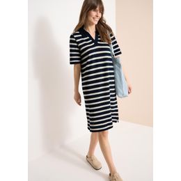 Strickkleid Cecil, Damen, Gr. XL (44), N-Gr, universal blau, Strick, Obermaterial: 45% Polyester, 27% Baumwolle, 25% Viskose, 3% Elasthan, gestreift, figurumspielend knieumspielend, V-Ausschnitt, Kleider Strickkleid, aus Ajourstrick, knielang