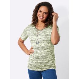 Kurzarmshirt Casual Looks "Rundhals-Shirt", Damen, Gr. 38, gr&uuml;n (khaki, lindgr&uuml;n, bedruckt), 100% Baumwolle, gemustert, mehrfarbig, Rundhals, Shirts