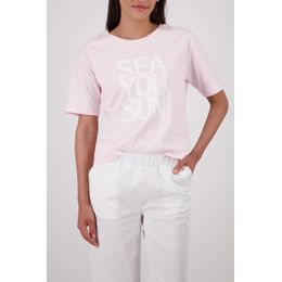 T-Shirt monari "Shirt Druck platziert", Damen, Gr. 34, rosa, Web, Obermaterial: 100% Baumwolle, unifarben, regular fit taillenbedeckt, Rundhals, eingesetzt abgesteppte Kante, Shirts T-Shirt, Regular fit mit Schriftzug