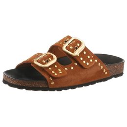 Pantolette VERBENAS, Damen, Gr. 36, mokka, Veloursleder, unifarben, Schuhe Pantolette, Sommerschuh, Hausschuh, Strandschuh mit Nietenverzierung
