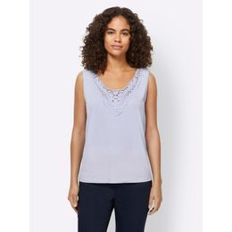 Spitzentop Heine, Damen, Gr. 34, blau (hellblau), 100% Baumwolle, Spitze:100% Baumwolle, unifarben, Rundhals, Tops Spitzentop