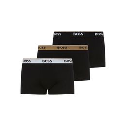 Trunk BOSS, Herren, Gr. L, 3 Stk., schwarz (schwarz 009), Jersey, Obermaterial: 95% Baumwolle, 5% Elasthan, k&ouml;rpernah, Unterhosen, aus Stretch-Baumwolle mit Logo-Bund, mittlere Bundh&ouml;he