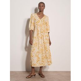 Midikleid Apricot "Midikleid", Damen, Gr. S (36), N-Gr, gelb, gewebt, Obermaterial: 100% Viskose CV., Modern, V-Ausschnitt, Kleider Midikleid, Gemustert