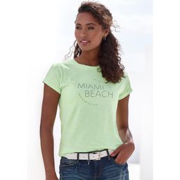 T-Shirt Vivance "mit modischem Frontprint", Damen, Gr. 32/34, gr&uuml;n (lime bedruckt), Jersey, Obermaterial: 100% Baumwolle, bedruckt, bequem normal, Rundhals, angeschnitten,mit Aufschlag Aufschlag, Shirts T-Shirt, aus luftiger Baumwoll-Qualit&auml;t, Topseller