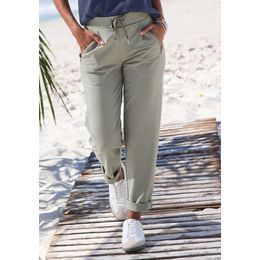 Beach Time Schlupfhose BEACHTIME "aus weichem, leichten Material f&uuml;r den Sommer", Damen, Gr. 34, N-Gr, khaki, Interlock, Obermaterial: 70% Viskose, 26% Polyamid, 4% Elasthan, unifarben, figurumspielend kn&ouml;chellang, Hosen Schlupfhose, bequeme Joggerpant mit gradem Bein