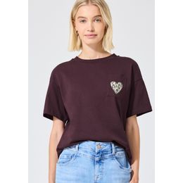 T-Shirt STREET ONE STUDIO, Damen, Gr. 34, very berry, Web, 100% Baumwolle, unifarben, comfort fit normal, Rundhals, normaler Saum, Shirts T-Shirt, mit Brusttasche
