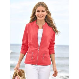 Shirtjacke Casual Looks "Shirtjacke", Damen, Gr. 50, rot (korallenrot), 100% Baumwolle, unifarben, Rundhals, Shirts Shirtjacke