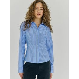 Blusentop NORR "NORR Shirt Marion", Damen, Gr. 40, blau (light blau stripe), Obermaterial: 55% Polyester, 45% Baumwolle, Blusen Blusentop