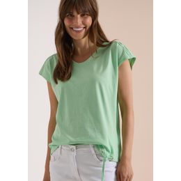 V-Shirt Cecil, Damen, Gr. L (42), juicy lime, Web, 80% Baumwolle, 20% Polyester, gestreift, comfort fit normal, V-Ausschnitt, normaler Saum, Shirts, mit Cut-Out Detail