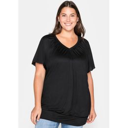 T-Shirt sheego "T-Shirt", Damen, Gr. 40/42, schwarz, 100% Viskose, unifarben, Rundhals, Shirts T-Shirt