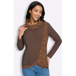 Rollkragenshirt Classic Basics "Rollkragen-Shirt", Damen, Gr. 38, schoko, sand, 100% Baumwolle, gemustert, Shirts