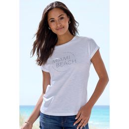 T-Shirt Vivance "mit modischem Frontprint", Damen, Gr. 32/34, wei&szlig;, Jersey, Obermaterial: 100% Baumwolle, bedruckt, bequem normal, Rundhals, angeschnitten,mit Aufschlag Aufschlag, Shirts T-Shirt, aus luftiger Baumwoll-Qualit&auml;t
