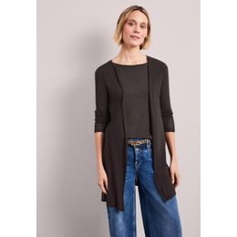 Longstrickjacke Street One, Damen, Gr. 34, espresso braun, Stoff, 91% Viskose, 9% Elasthan, unifarben, normal ca. Mitte Oberschenkel, ohne Ausschnitt, abgesteppt, Strickjacken Longstrickjacke, aus softer Viskose