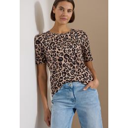 T-Shirt Cecil, Damen, Gr. L (42), urban taupe, Web, 100% Baumwolle, normal normal, Rundhals, abgesteppt, Shirts T-Shirt, im Leo Design