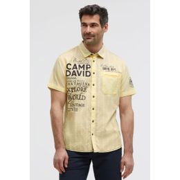 Kurzarmhemd CAMP DAVID, Herren, Gr. 4XL, Normalgr&ouml;&szlig;en, lemon juice, Web, Material: 100% Baumwolle, Strukturmuster, bedruckt, bestickt, regular fit normal, gerader Abschluss, Hemden, mit Brusttasche