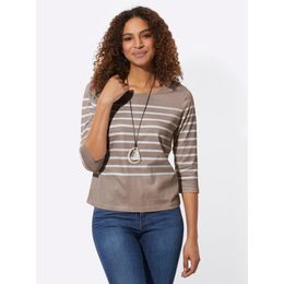3/4-Arm-Shirt Casual Looks "Ringelshirt", Damen, Gr. 42, beige (sesam, geringelt), 100% Baumwolle, bedruckt, gemustert, mehrfarbig, Rundhals, Shirts 3/4-Arm-Shirt