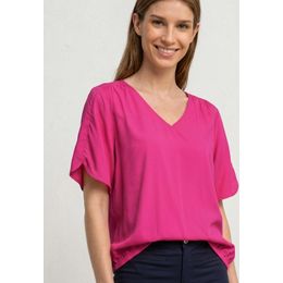 Kurzarmbluse Street One, Damen, Gr. 38, magenta dream, Stoff, 100% Viskose, unifarben, normal normal, V-Ausschnitt, Umschlagbund, Blusen, aus softer Viskose
