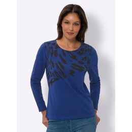Langarmshirt Classic Basics "Langarm-Shirt", Damen, Gr. 46, blau (royalblau, schwarz), 100% Baumwolle, bedruckt, gemustert, Rundhals, Shirts Langarmshirt