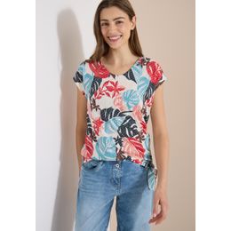 Blusenshirt Cecil, Damen, Gr. L (42), light alabaster wei&szlig;, Stoff, 65% Polyester, 35% Viskose, gebl&uuml;mt, normal normal, V-Ausschnitt, abgesteppt, Shirts Blusenshirt, Elastiksaum mit Knotendetail