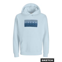 Jack & Jones Kapuzensweatshirt JACK & JONES JUNIOR "JCOFUSION GRAPHIC SWEAT HOOD UNB SN JNR", Jungen, Gr. 128, omphalodes, angeraute Sweatware, Obermaterial: 70% Baumwolle, 30% Polyester, bedruckt, regular fit normal, Rundhals, Rippb&uuml;ndchen, Sweatshirts, Baumwollmischung, normal geschnitten