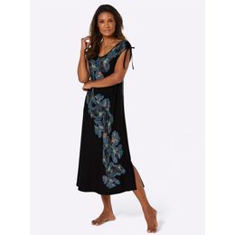 Sommerkleid feel good "Sommerkleid", Damen, Gr. 40/42, Normalgr&ouml;&szlig;en, schwarz, topas, 95% Viskose, 5% Elasthan, gebl&uuml;mt, gemustert, mehrfarbig, lang, Rundhals, Kleider Sommerkleid