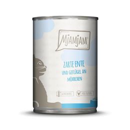MjAMjAM zarte Ente & Gefl&uuml;gel an leckeren M&ouml;hrchen Katzen-Nassfutter getreidefrei 6x800g