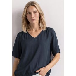Kurzarmbluse Street One, Damen, Gr. 34, shadowed navy, Stoff, 100% Viskose, unifarben, normal normal, V-Ausschnitt, Umschlagbund, Blusen, aus softer Viskose