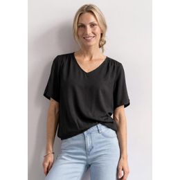 Shirtbluse Street One, Damen, Gr. 34, schwarz, Stoff, 100% Viskose, unifarben, klassisch normal, V-Ausschnitt, normaler Saum, Blusen, mit V-Ausschnitt
