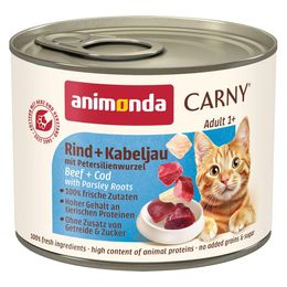 animonda Carny Adult Rind, Kabeljau und Petersilienwurzel Katzen-Nassfutter ohne Soja & Zucker 6x200g