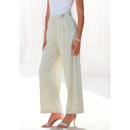 Palazzohose Lascana "mit weitem Bein aus weicher und leichter Webware", Damen, Gr. 34, N-Gr, gr&uuml;n (schilfgr&uuml;n), Stoff, Obermaterial: 64% Polyester, 32% Viskose, 4% Elasthan, unifarben, figurumspielend lang, Hosen Palazzohose, Sommerhose im Business-Look, elegante Anzughose mit Taschen, Topseller