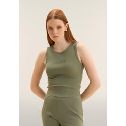 Tanktop Freddy, Damen, Gr. L, salbei, Jersey, Obermaterial: 95% Baumwolle, 5% Elasthan, unifarben, eng bauchfrei, Rundhals, Tops Tanktop, fein gerippt, Stretch, Cropped, Logostickerei