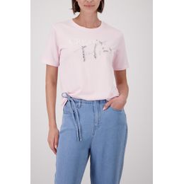 T-Shirt monari "Shirt Schmuckschrift", Damen, Gr. 40, rosa, Web, Obermaterial: 50% Baumwolle, 50% Modal, unifarben, regular fit taillenbedeckt, Rundhals, eingesetzt abgesteppte Kante, Shirts T-Shirt, Regular fit mit Schmuckschrift