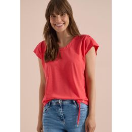 V-Shirt Cecil, Damen, Gr. L (42), coral, Web, 80% Baumwolle, 20% Polyester, gestreift, comfort fit normal, V-Ausschnitt, normaler Saum, Shirts, mit Cut-Out Detail