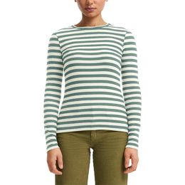 Langarmshirt QS, Damen, Gr. M, ecru sagegr&uuml;n, Rippware, Obermaterial: 97% Baumwolle, 3% Elasthan, geringelt, k&ouml;rpernah h&uuml;ftbedeckend, Rundhals, Shirts Langarmshirt, Sommershirt, geringelt, Ripp-Ware