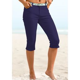 Beach Time Caprihose BEACHTIME "in 3/4-L&auml;nge perfekt f&uuml;r den Sommer", Damen, Gr. 34, N-Gr, blau (marine), Denim/Jeans, Obermaterial: 98% Baumwolle, 2% Elasthan, unifarben, Basic, figurbetont 3/4-L&auml;nge, Hosen Caprihose, bequeme Sommerhose mit Elasthan, Topseller