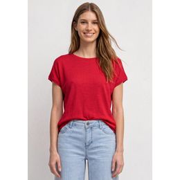 T-Shirt Street One, Damen, Gr. 34, salsa rot, Stoff, 95% Viskose, 5% Elasthan, unifarben, comfort fit normal, Rundhals, abgesteppt, Shirts T-Shirt, in Unifarbe