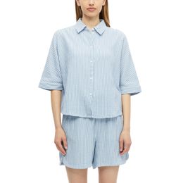 Hemdbluse s.Oliver, Damen, Gr. 42, coastal blau stripe, Web, Obermaterial: 100% Baumwolle, gestreift, l&auml;ssig geschnitten h&uuml;ftbedeckend, Rundhals, abgesteppte Kante, Blusen Hemdbluse, Gestreifte Sommerbluse - 3/4-Arm