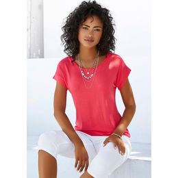 Kurzarmshirt Vivance "mit Gummizug im Bund", Damen, Gr. 32/34, orange (koralle), Obermaterial: 95% Viskose (LENZING&trade; ECOVERO&trade;), 5% Elasthan, unifarben, Basic, bequem normal, Rundhals, angeschnitten, Shirts, Sommershirt aus weichem Viskose-Stretch, Topseller