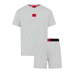 Pyjama HUGO UNDERWEAR "GALAXY SHORT SET", Herren, Gr. L (52), light, pastel grau 052, Jersey, Obermaterial: 95% Baumwolle, 5% Elasthan, regular fit kurz, Rundhals, abgesteppte Kante, Homewear-Sets Pyjama, mit HUGO-Aufn&auml;her, Stretch-Baumwolle, Regular Fit