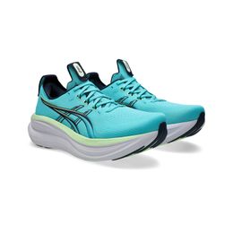 Laufschuh asics "GEL-NIMBUS 28", Herren, Gr. 42,5, energy aqua, midnight, Synthetik, Schuhe Laufschuh, mit Knit-Obermaterial, mit FF BLAST PLUS D&auml;mpfung