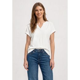 T-Shirt Street One, Damen, Gr. 42, sanftes wei&szlig;, Web, 50% Baumwolle, 50% Modal, unifarben, normal normal, Rundhals, B&uuml;ndchen, Shirts T-Shirt, mit geschlitztem Rundhalsausschnitt