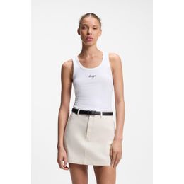 Tanktop Hugo "Damatank", Damen, Gr. L, wei&szlig; 100, Single Jersey, Obermaterial: 95% Baumwolle, 5% Elasthan, unifarben, extraeng h&uuml;ftlang, tiefer Rundhals, Tops Tanktop, aus Stretch-Baumwolle, Extra Slim Fit