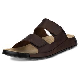 Pantolette Ecco "Cozmo M", Herren, Gr. 39, dunkelbraun, Nubukleder, Schuhe Pantolette, Sommerschuh, Schlappen, Klettschuh mit dezenten Ziern&auml;hten