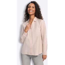Langarmbluse Heine, Damen, Gr. 42, puder, ecru, kariert, 50% Baumwolle, 50% Polyester, gemustert, kariert, mehrfarbig, V-Ausschnitt, Blusen