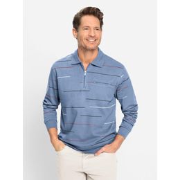 Langarm-Poloshirt Marco Donati "Sweatshirt", Herren, Gr. 48/50, blau (bleu), 100% Baumwolle, gemustert, gestreift, mehrfarbig, meliert, Shirts